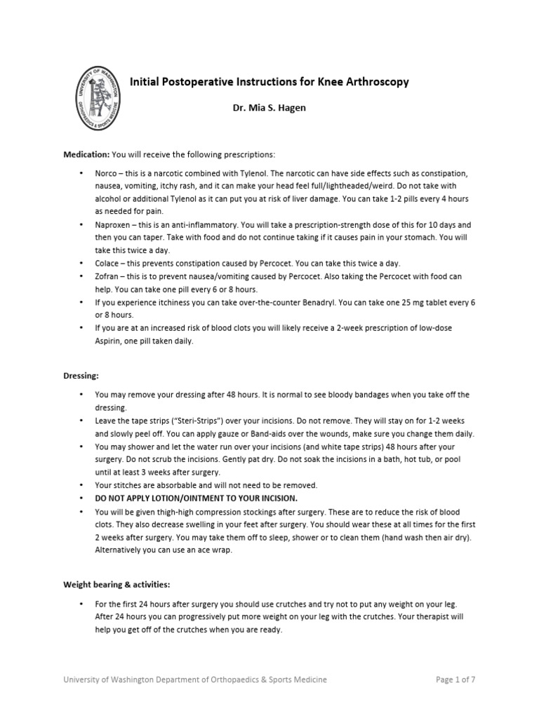 Knee Scope Postop Instructions - Hagen | PDF | Anatomical Terms Of ...