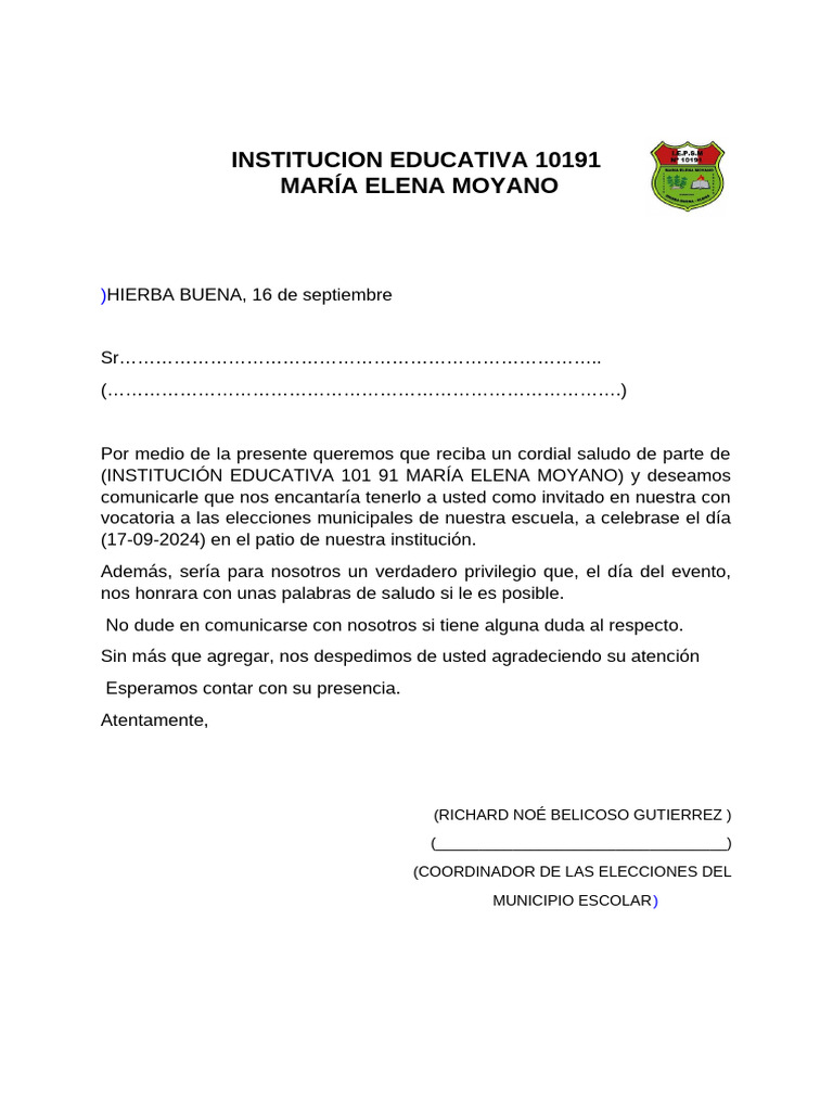 Carta de Invitacion Formal A Una Autoridad | PDF