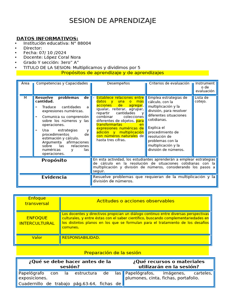 Multiplicación y división por 5 en 3° A | PDF | Evaluación | Aprendizaje