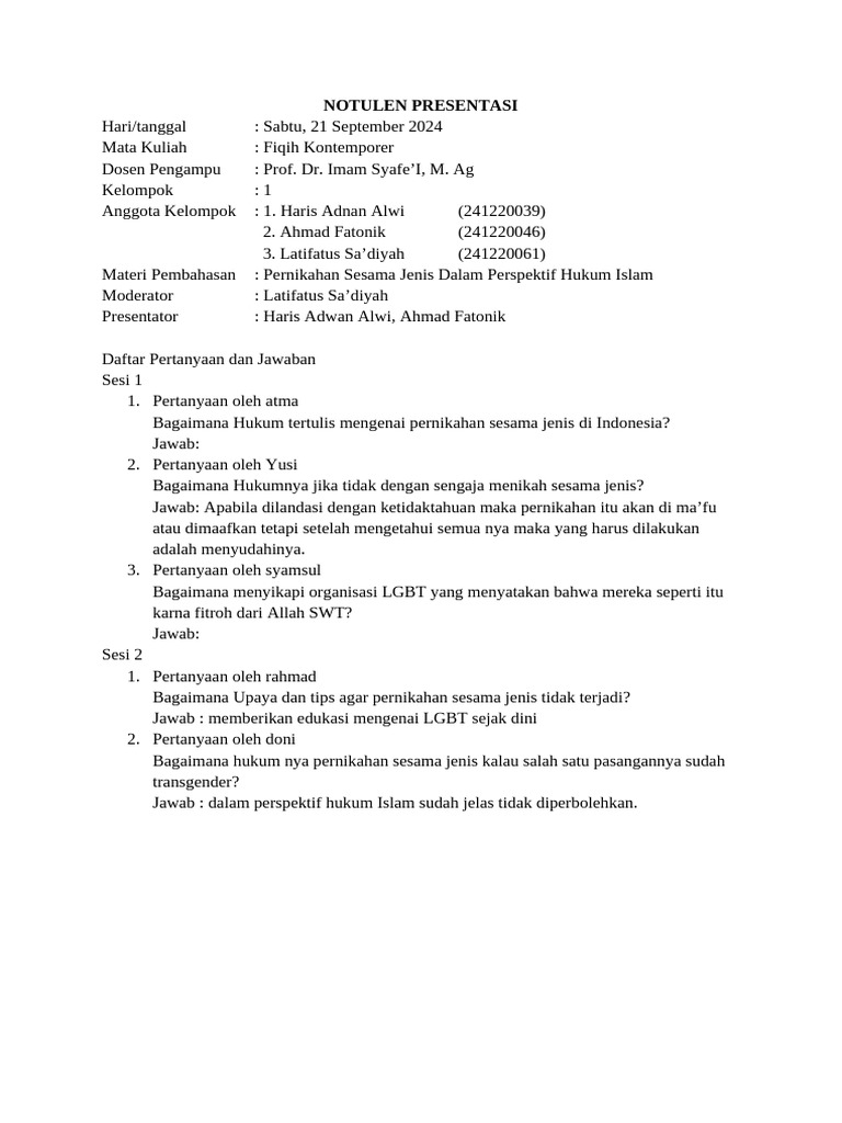 Notulen Presentasi | PDF