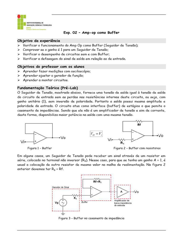 Amp-Op como Buffer: Experimentos e Análise | PDF | Amplificador ...