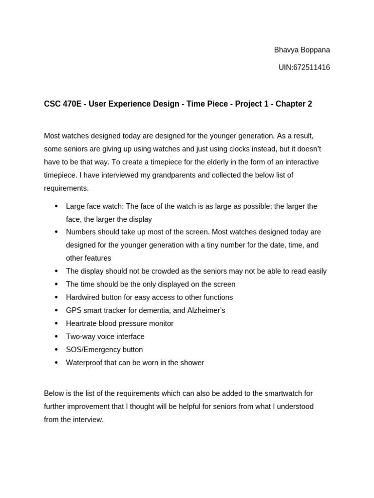 CSC 470E - User Experience Design -Project 1 - Chapter 2 | PDF | Telephone | Smartwatch