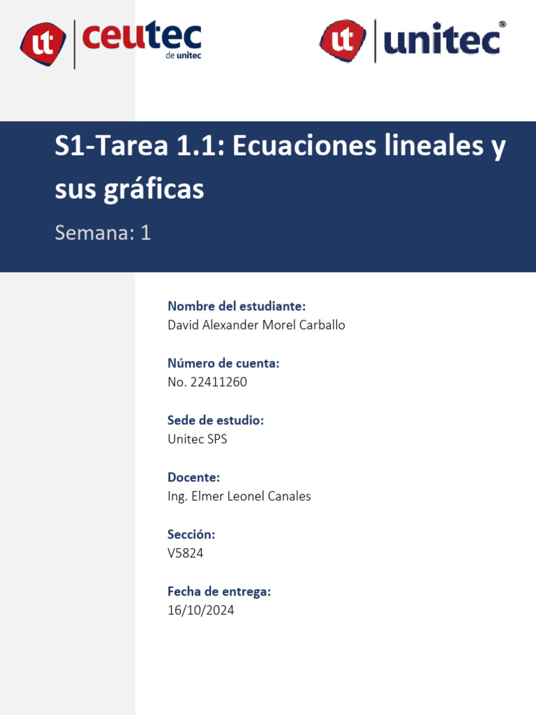 S1-Tarea 1.1 Ecuaciones Lineales y Sus Gráficas | PDF | Tecnología