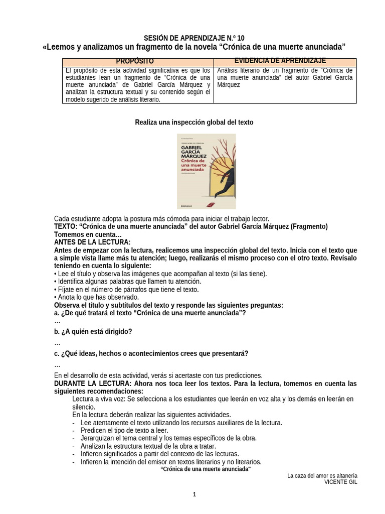 Ficha-Análisis GG Márquez - 5° | PDF