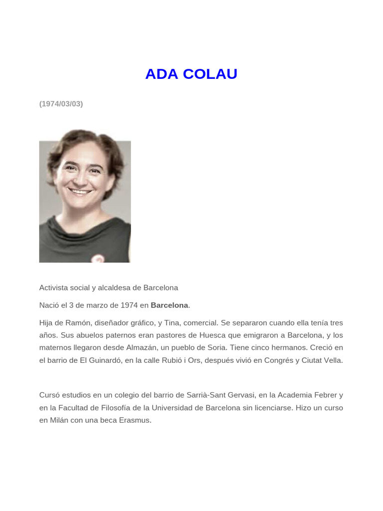 Lect Bio Ada Colau | PDF | España | Cataluña