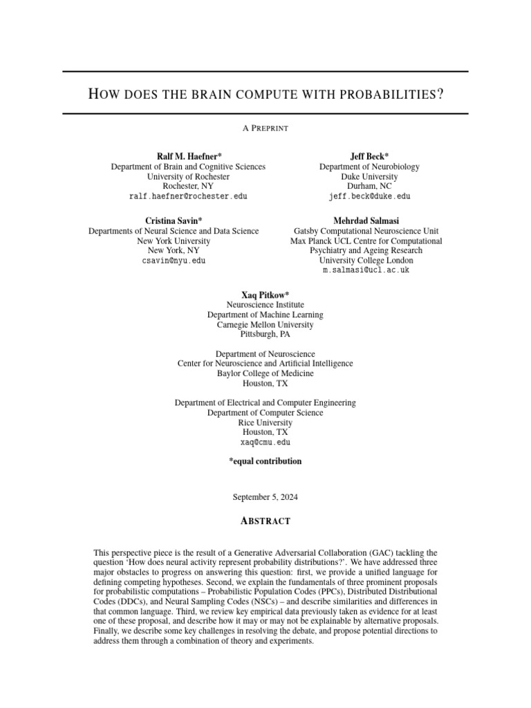 Ow Does The Brain Compute With Probabilities: Ralf M. Haefner Jeff Beck ...
