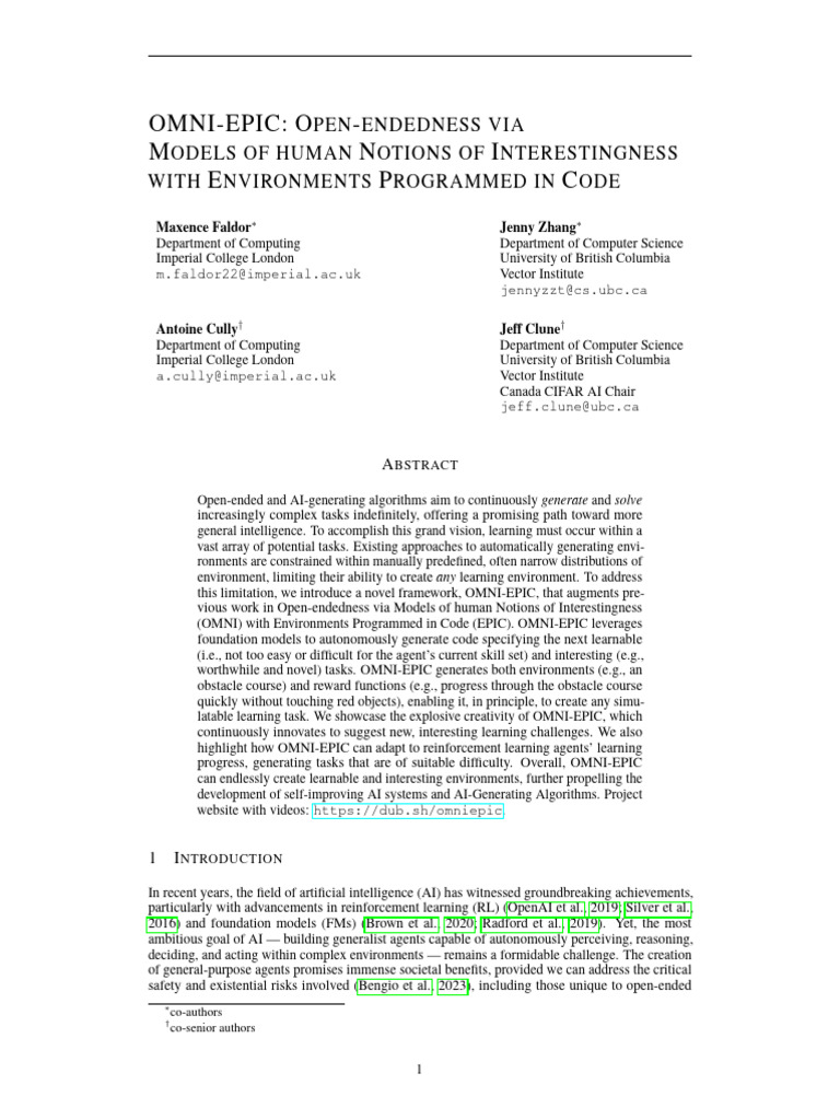 OMNI-EPIC: AI Task Generation Framework | PDF | Artificial Intelligence | Intelligence (AI ...