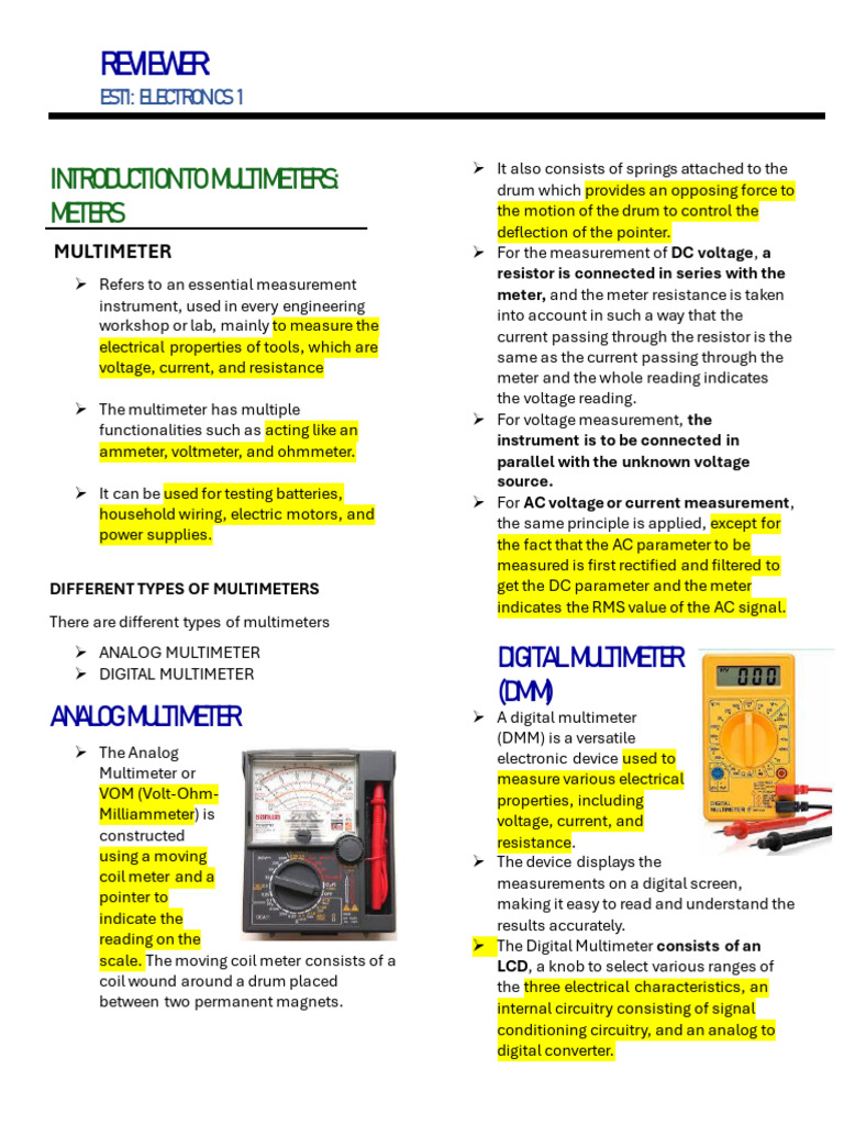 Est1 Estl Prelim Reviewernard | PDF | Diode | Electrical Resistivity And Conductivity