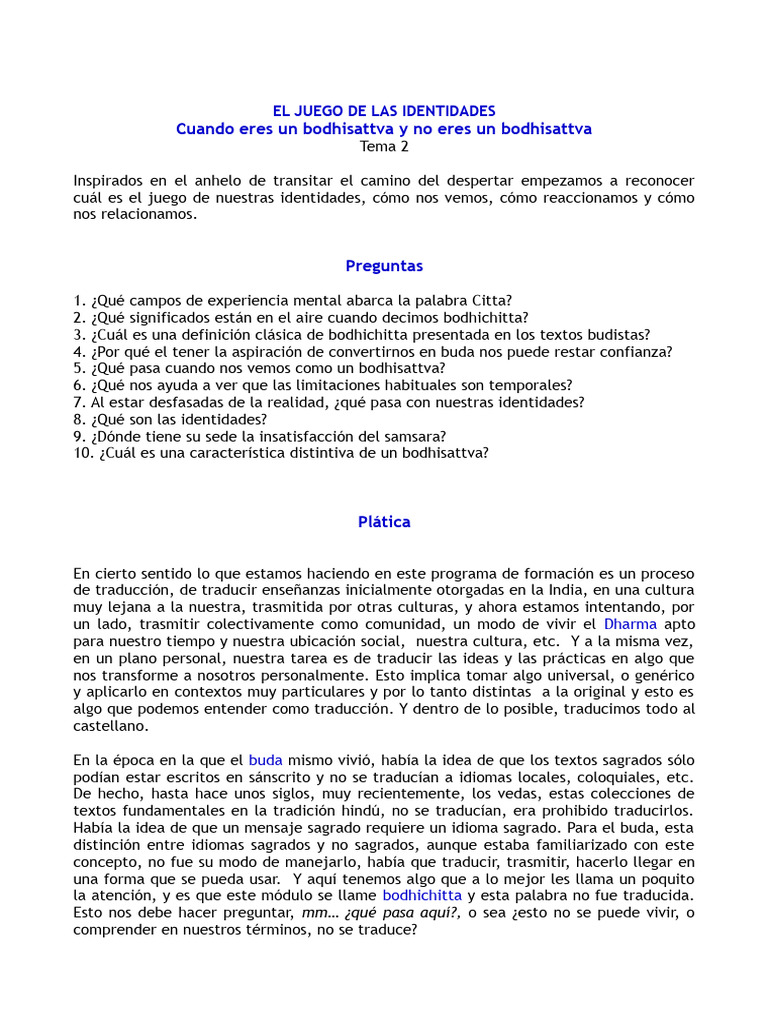EL JUEGO DE LAS IDENTIDADES - Tema 2 | PDF | Traducciones | Mente