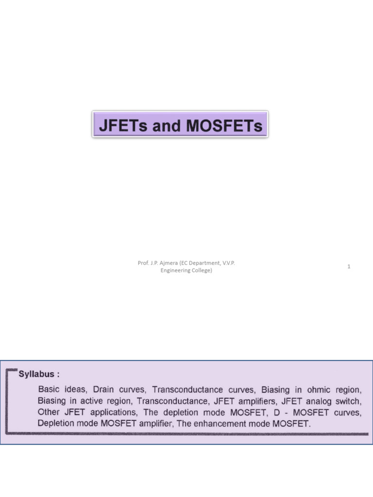 JFETs and MOSFETs ENTIRE 1 | PDF | Electrical Components ...