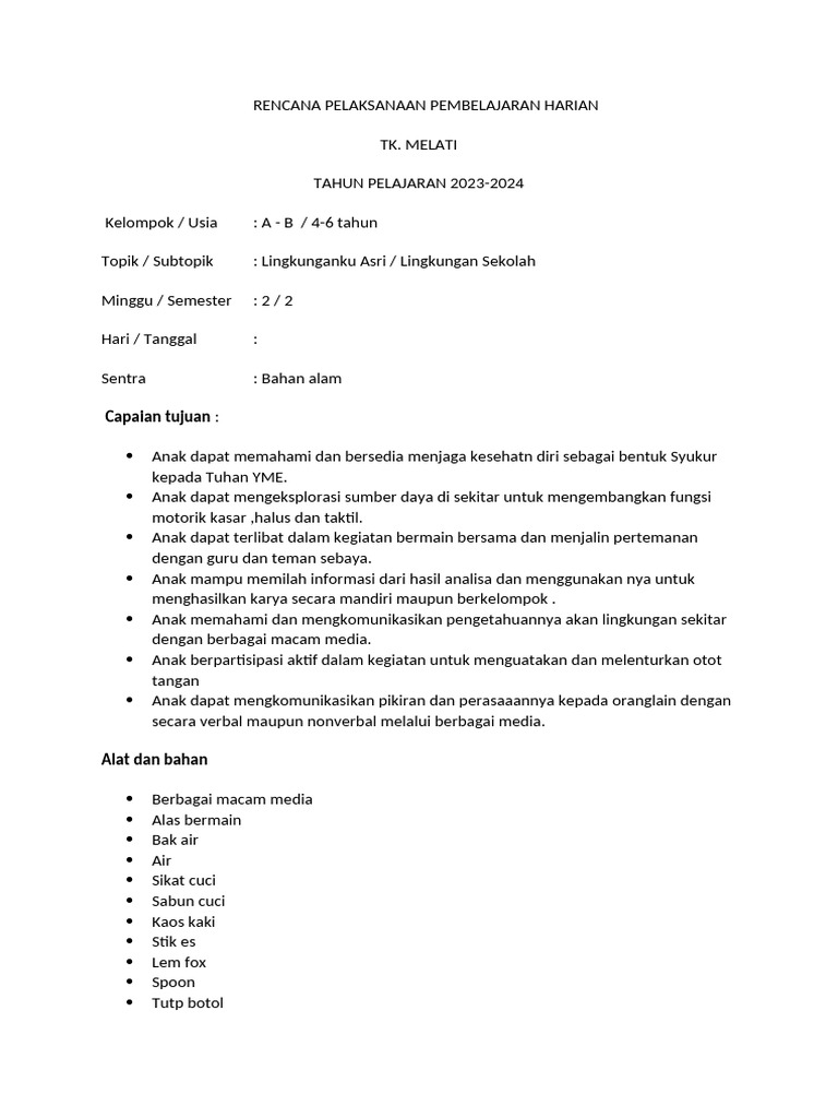 RPP Semester 2 Lingkungan Sekolah | PDF | Seni & Disiplin Bahasa ...