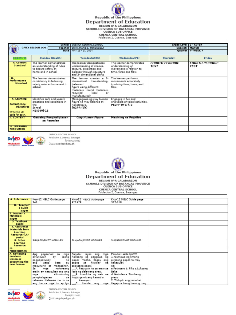 DLL-WEEK 7-MAPEH 2-EDITED | PDF