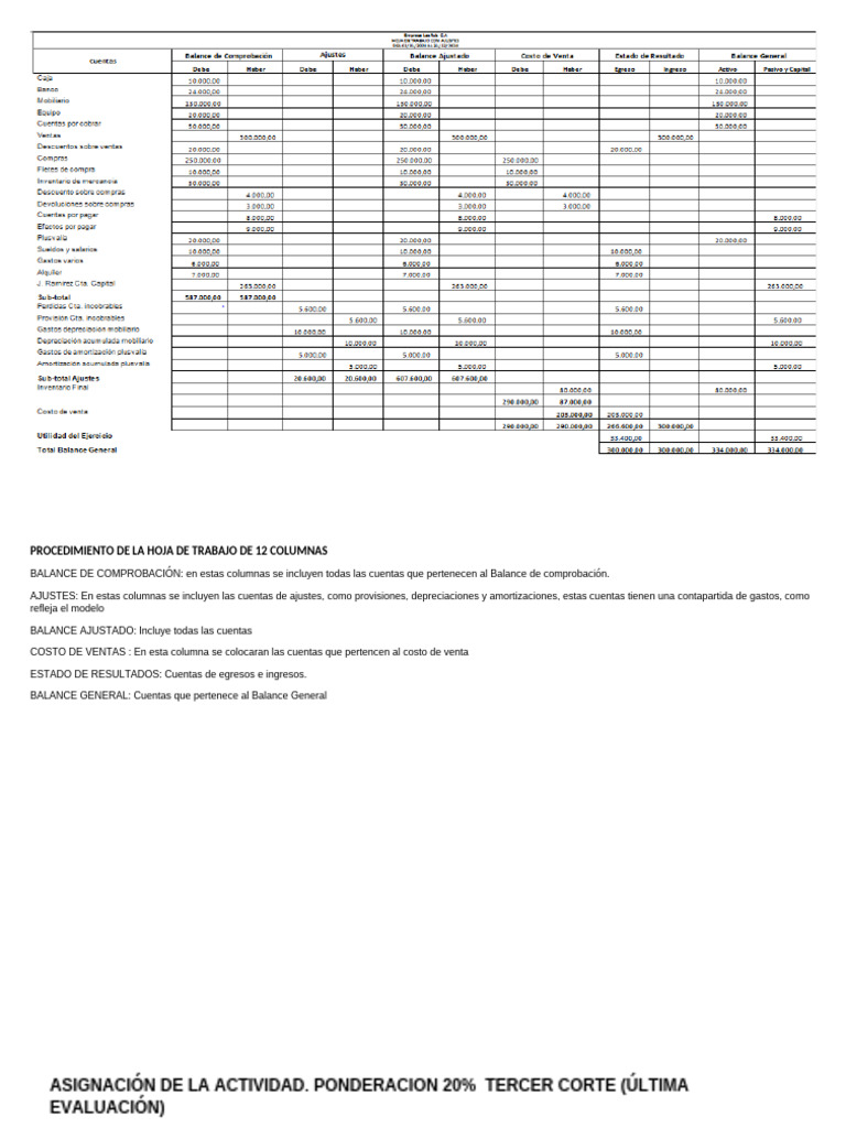 Modelo de Hoja de Trabajo de 12 Columnas Con Ajustes | PDF