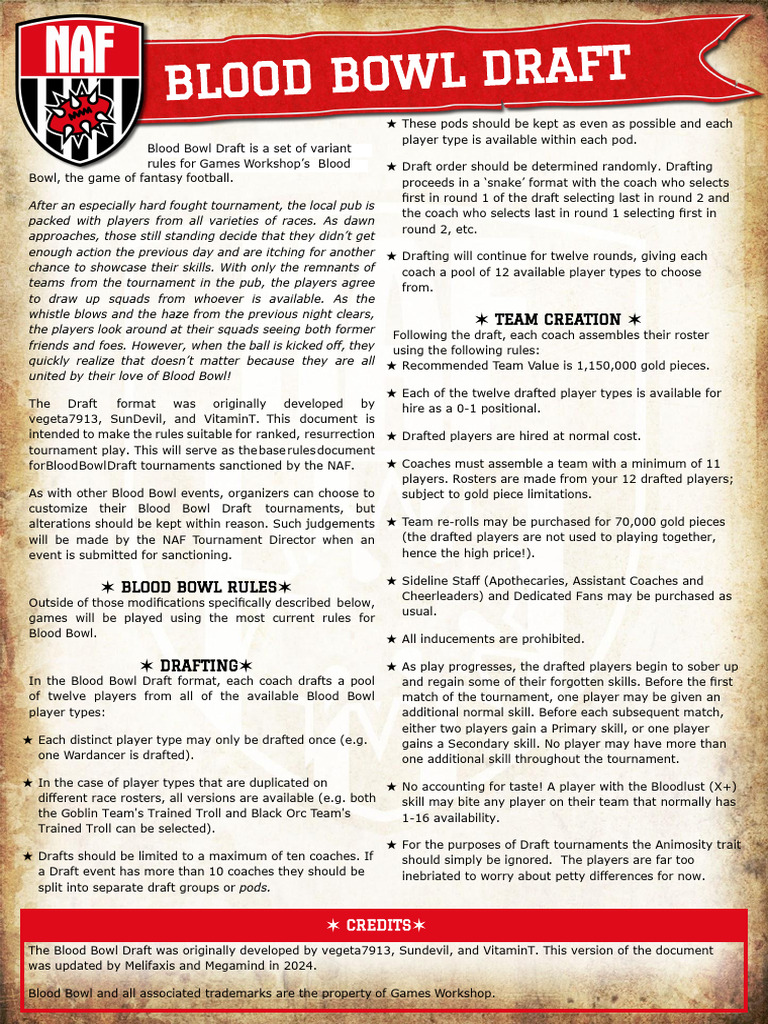 Blood Bowl Draft Tournament Rules | PDF | Gaming | Entertainment