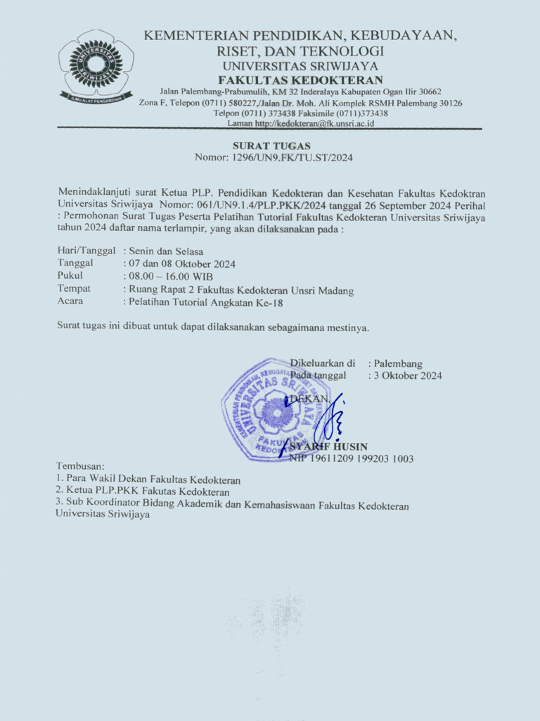 ST - FK.TU.1296.Surat Tugas.04102024 | PDF