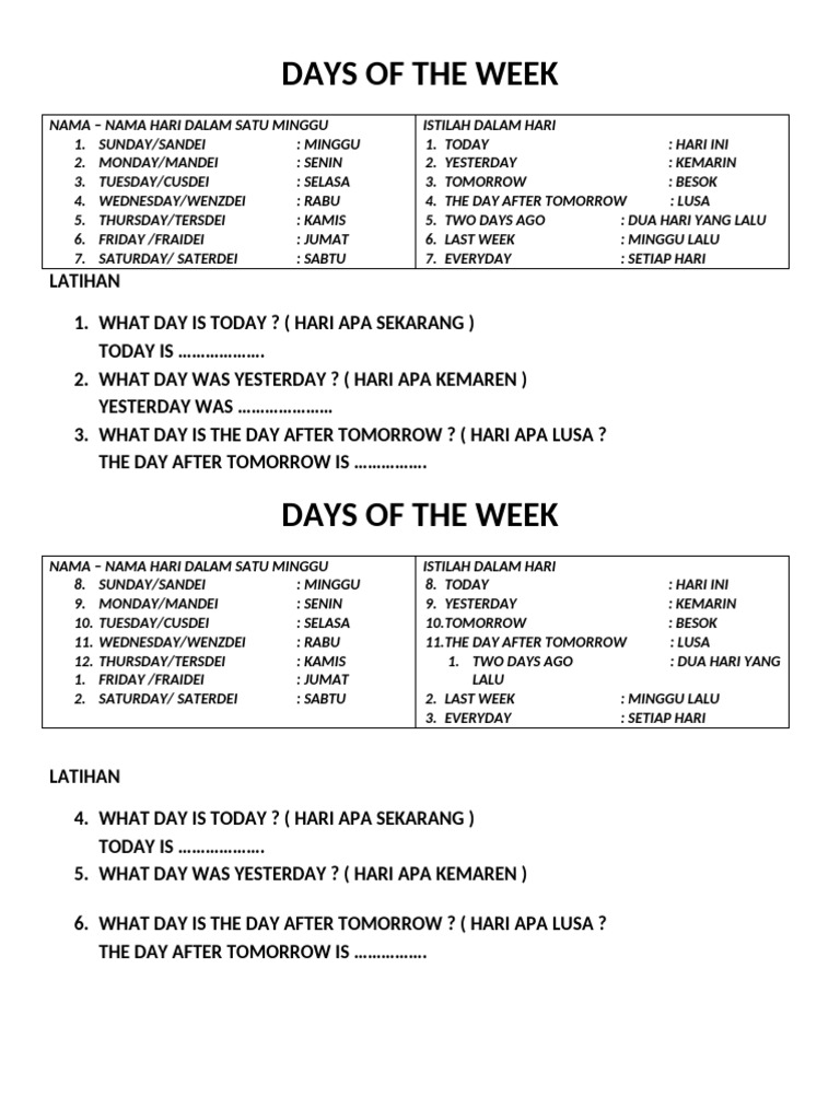 Days of the Week | PDF