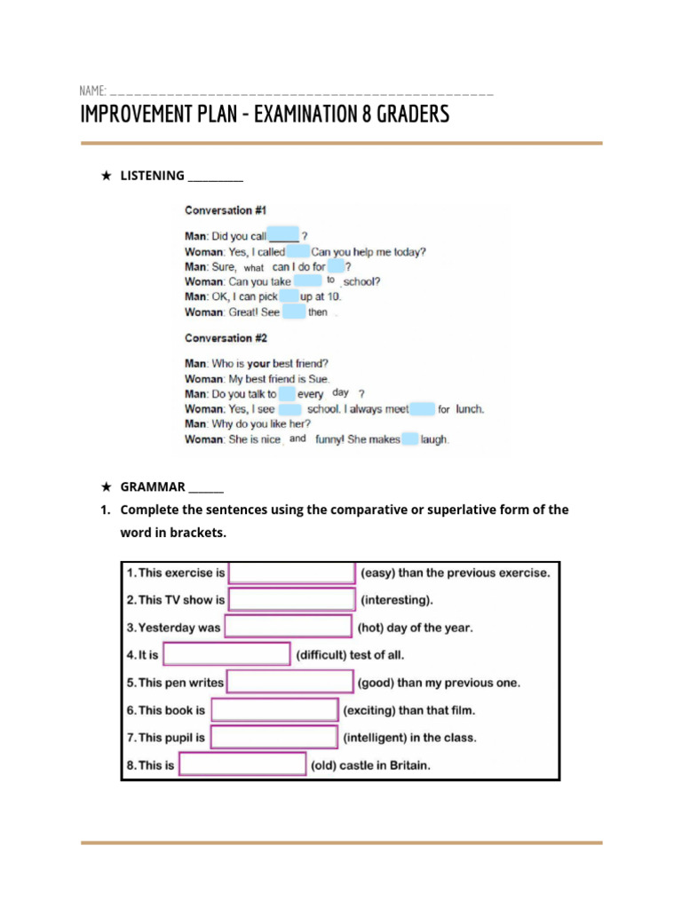 7 grade IMPROVEMENT PLAN | PDF