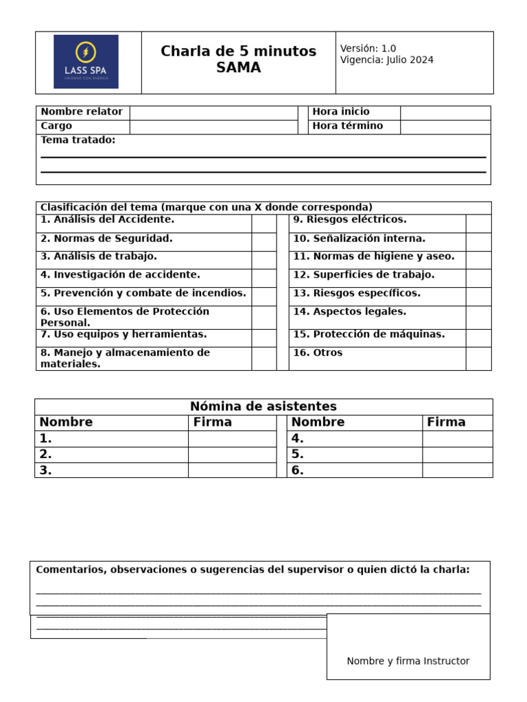 Formato-Charla 5 minutos-LASS | PDF | Tecnología