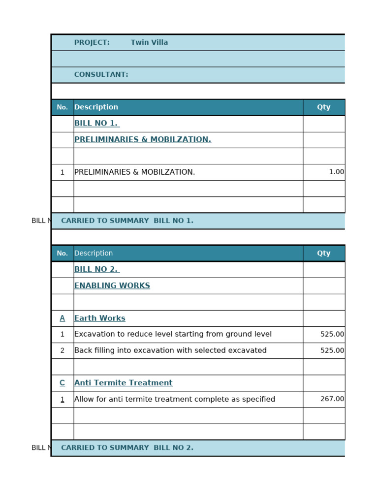 BOQ for Twin Villa | PDF | Tile | Plaster