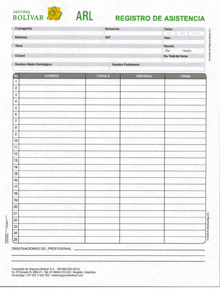 Formato Arl Bolivar at 028 Vigente | PDF