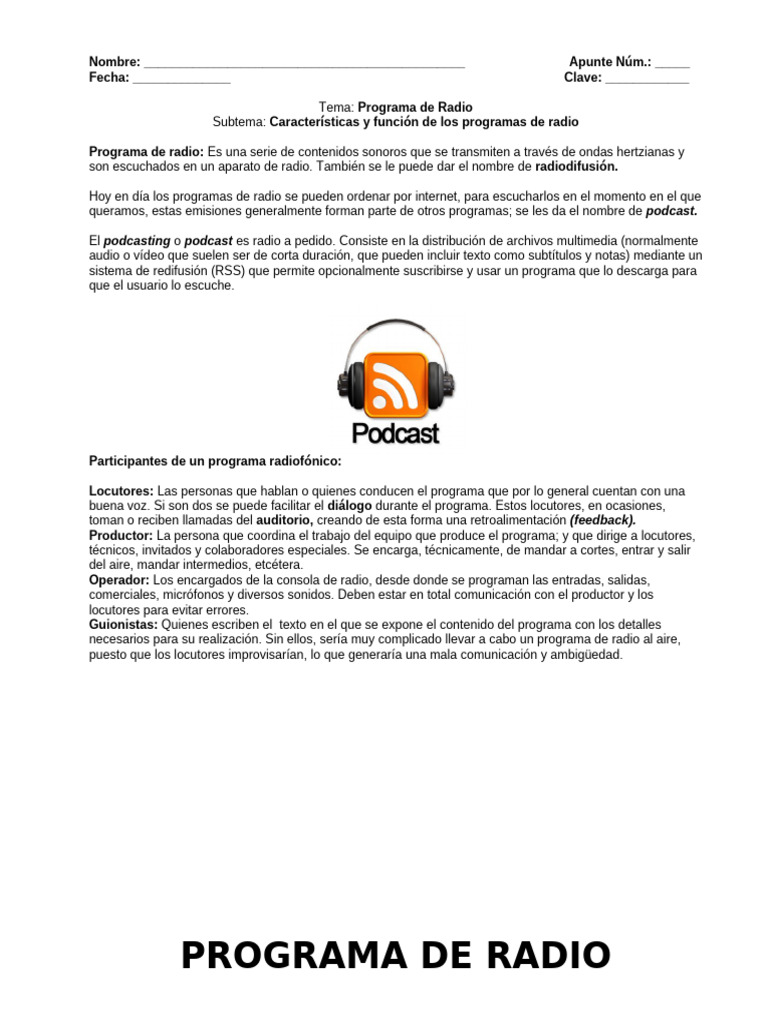 Apunte 2. Funcion y Caracteristicas Del Programa de Radio | PDF ...