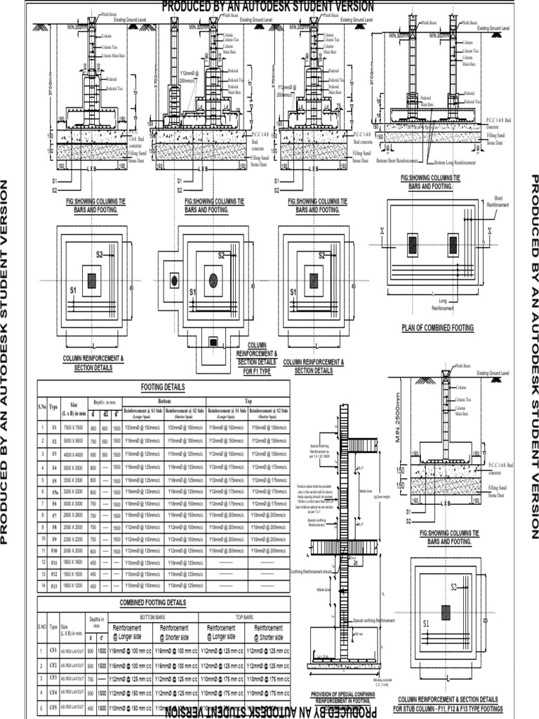 r1-Auditorium.- Final-footing and Column Details (2)-Model | PDF | Column | Structural Engineering