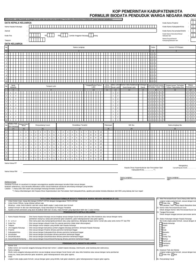 Formulir Biodata Penduduk WNI | PDF