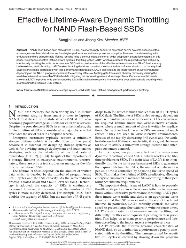 Effective Lifetime-Aware Dynamic Throttling For NAND Flash-Based SSDs | PDF | Flash Memory ...