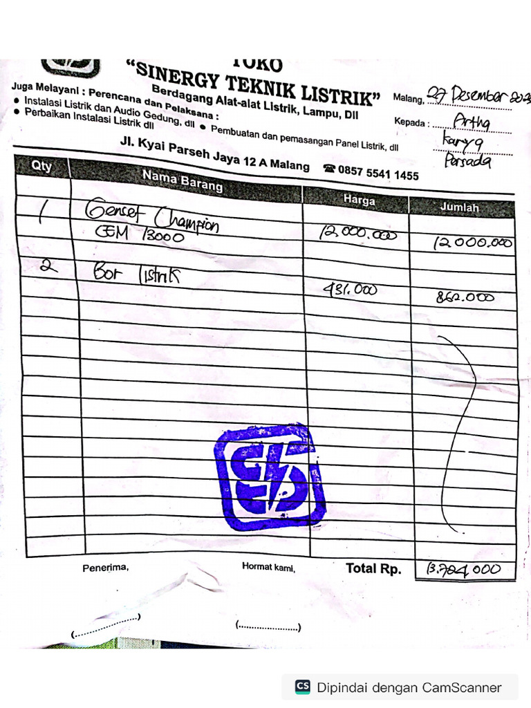 Nota Genset Artha Karya | PDF
