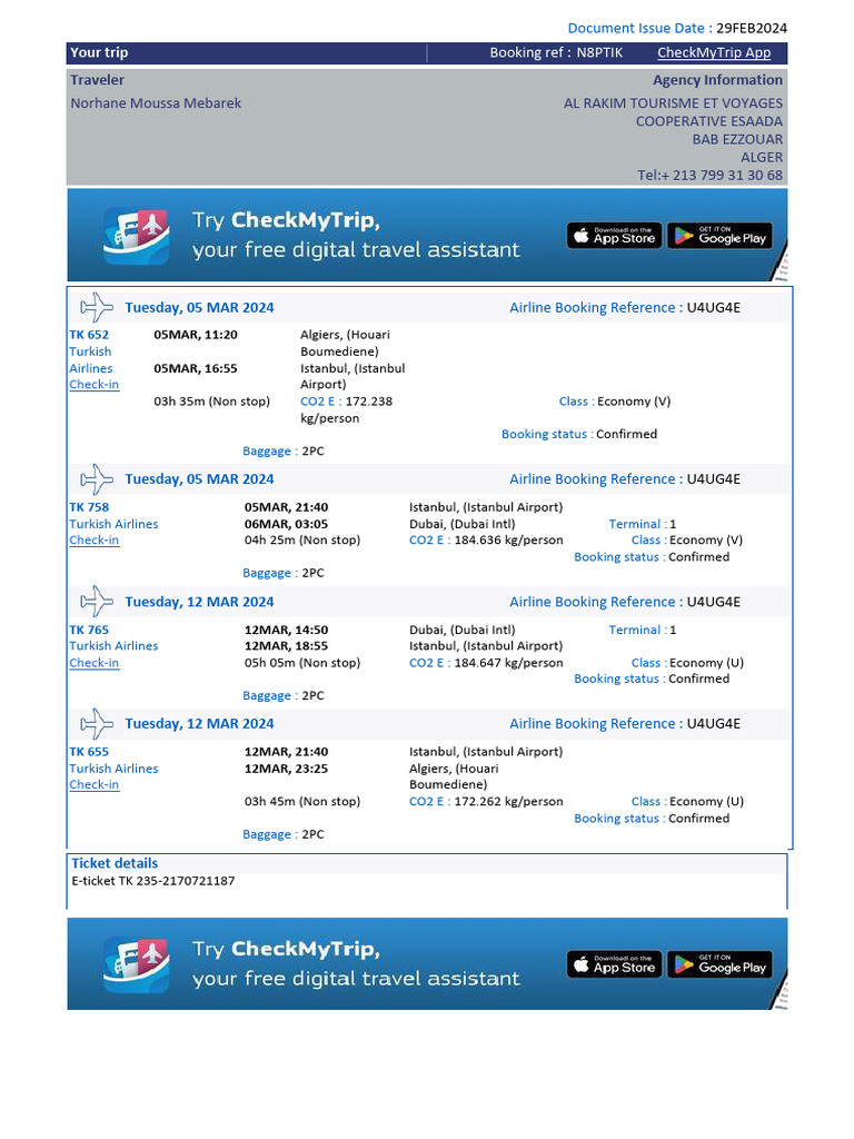 BILLET NORHANE MOUSSA MEBAREK | PDF | Aviation | Airlines