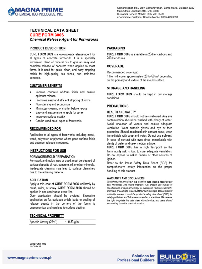 Tds Cure Form 300s - Ver 0.0 Jan24 | PDF | Concrete | Materials