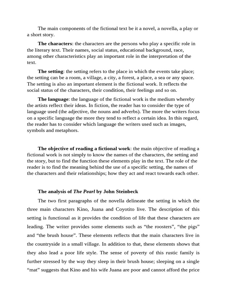 The Main Components of The Fictional Text Be It A Novel | PDF | Linguistics