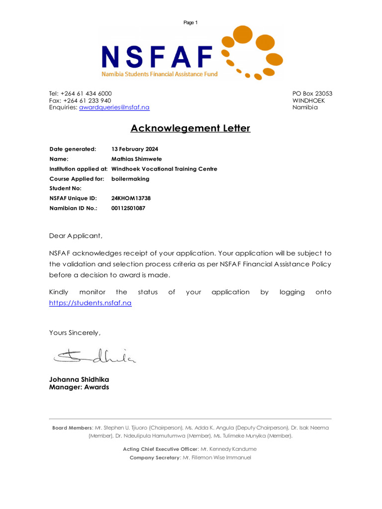 AcknowledgementLetter 2024 24KHOM13738 | PDF