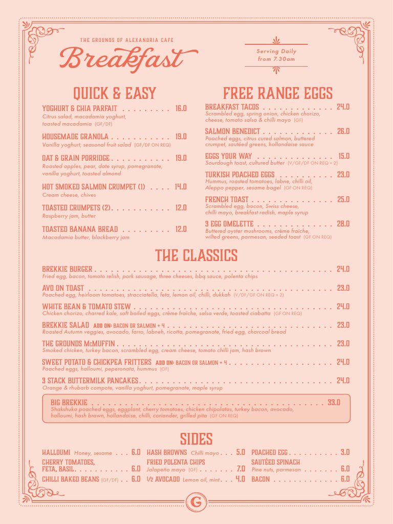 Grounds of Alexandria Menu PDF | PDF | Bacon | Pancake