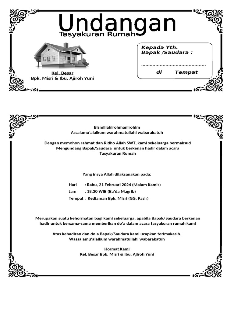 UNDANGAN TASYAKURAN Rumah | PDF