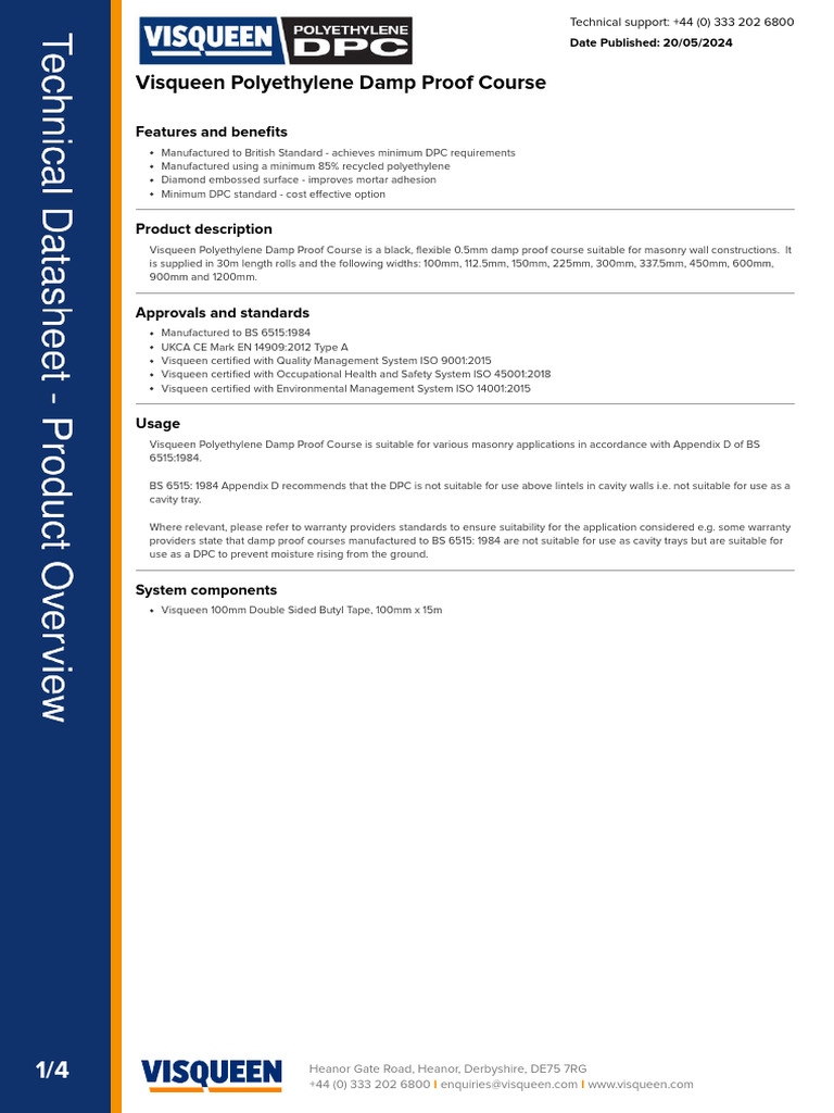 Visqueen_Polyethylene_Damp_Proof_Course_datasheet | PDF | Building Engineering | Building Materials