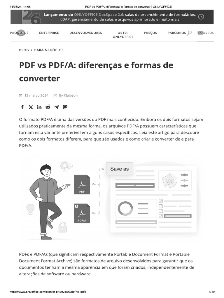 PDF Vs Pdf.a Diferenças e Formas de Converter Onlyoffice 12.03.2024 | PDF
