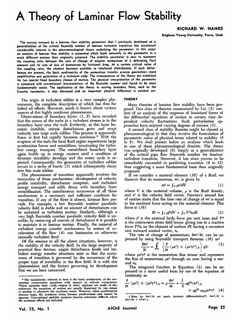 A Theory of Laminar Flow Stability (R.W.Hanks, 1969) | PDF | Turbulence | Fluid Dynamics