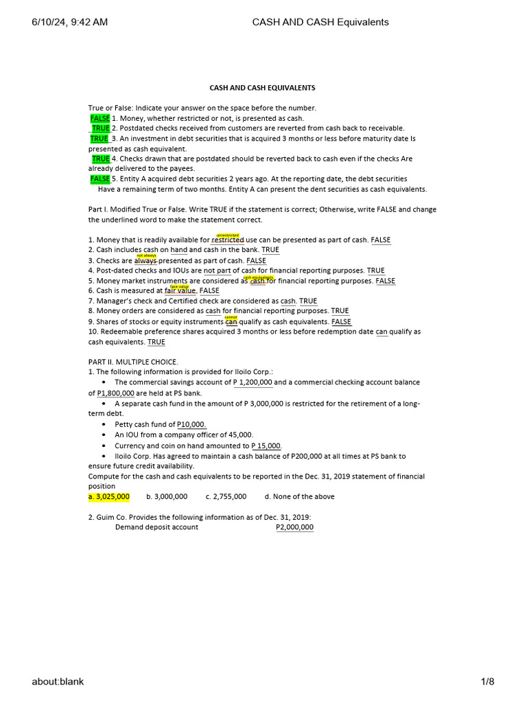 CASH AND CASH Equivalents | PDF | Banks | Securities (Finance)