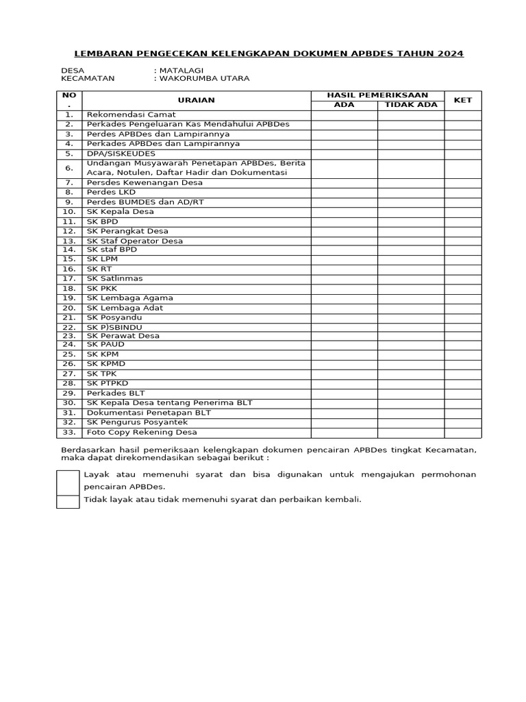 Lembar Cek Kelengkapan Dokumen - 084445 | PDF