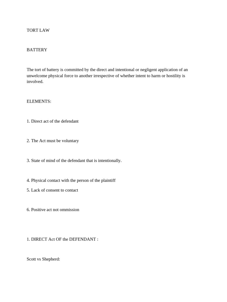 Understanding Battery in Tort Law | PDF | Arrest | Search Warrant