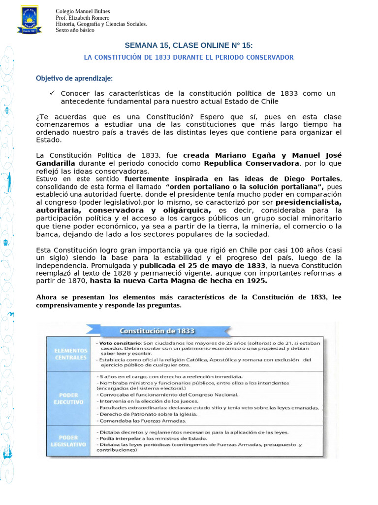 Constitución de 1833: Contexto y Características | PDF | Constitución ...