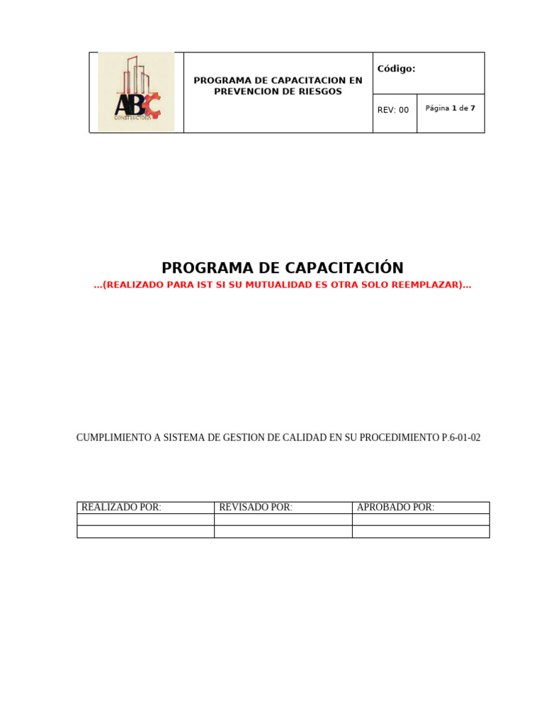 Modelo Programa Anual de Capacitaciones Capacitacion | PDF | Creación de capacidad | Valores