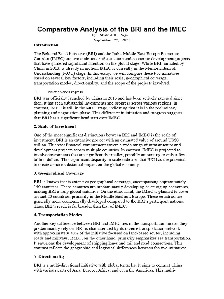 Comparative Analysis of The BRI and The IMEC | PDF | Pakistan | Geopolitics