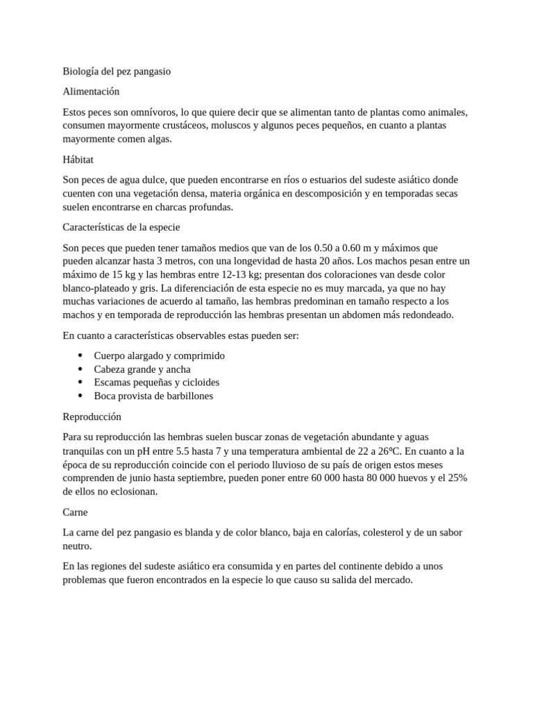 Biología y hábitat del pez pangasio | PDF | Hogar, jardinería y bricolaje