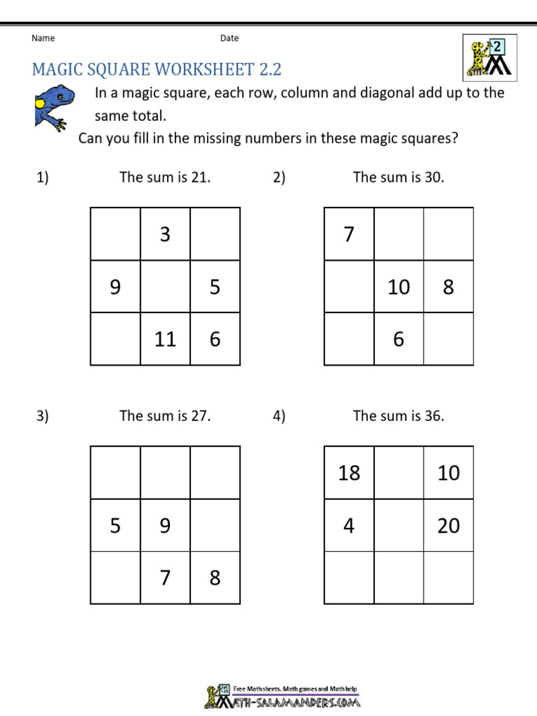 Magic Square Worksheets 2nd 2 | PDF