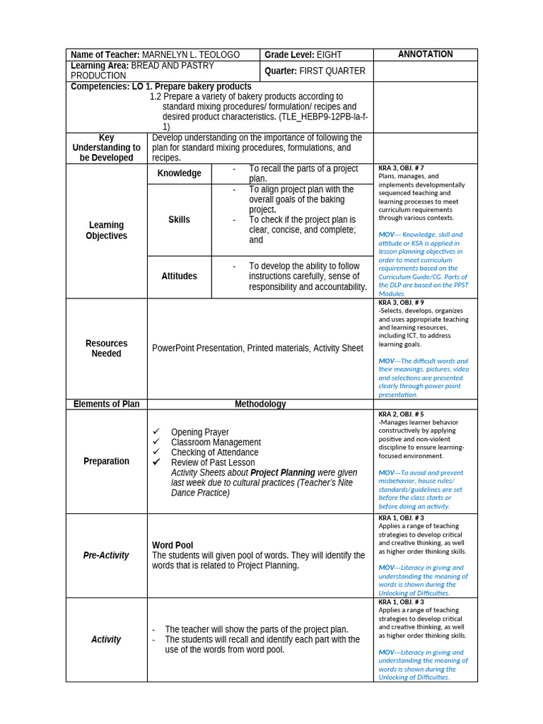 Cot1 - Lesson Plan - Project Plan - 014941 | PDF | Educational Assessment | Curriculum
