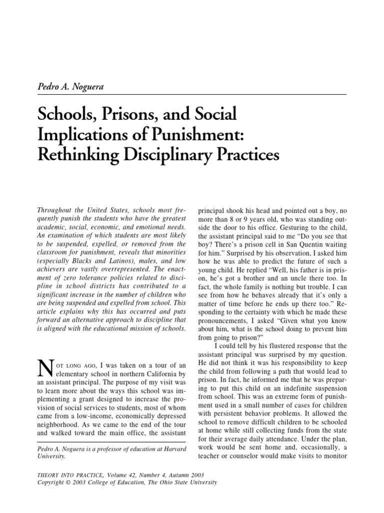 Schools Prisons & Social Implications of Punishment- Noguera | PDF | Teachers | Disciplines