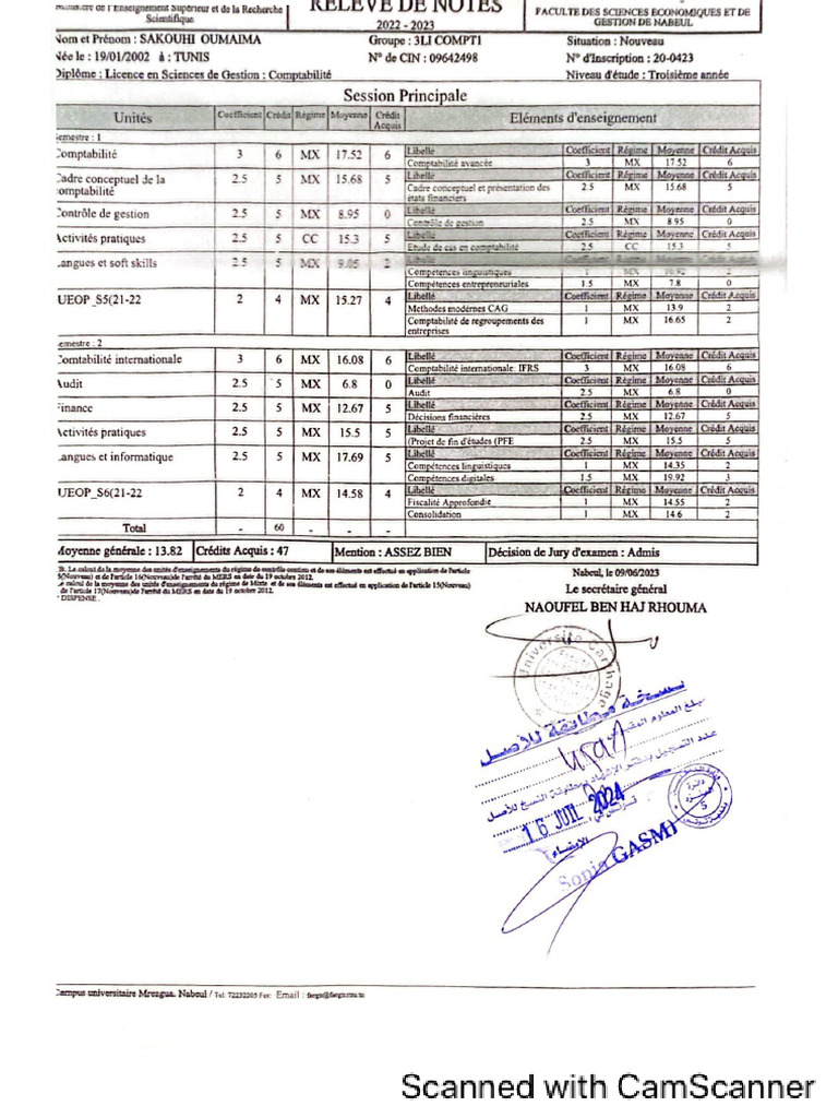 Releve de note 3 eme année | PDF