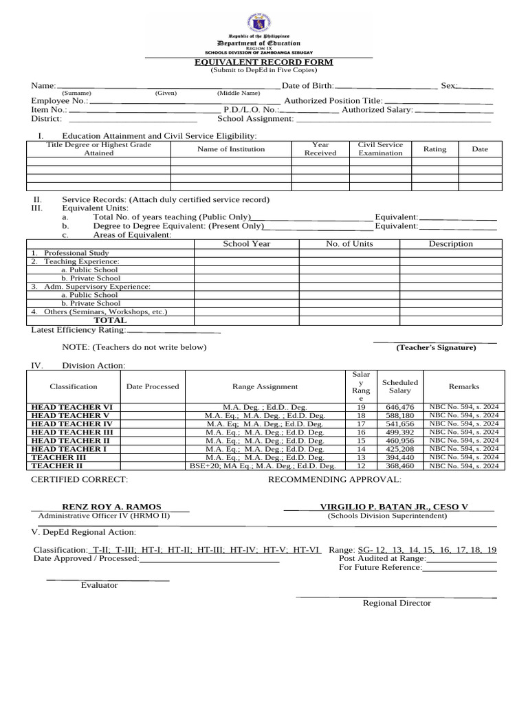 Equivalent Record Form_ERF(NBC 594) | PDF